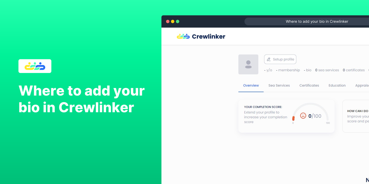 Where to add your bio in Crewlinker