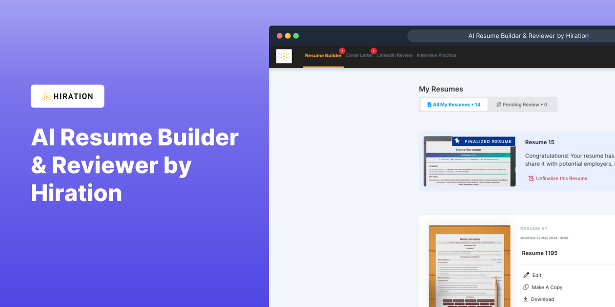 AI Resume Builder & Reviewer by Hiration