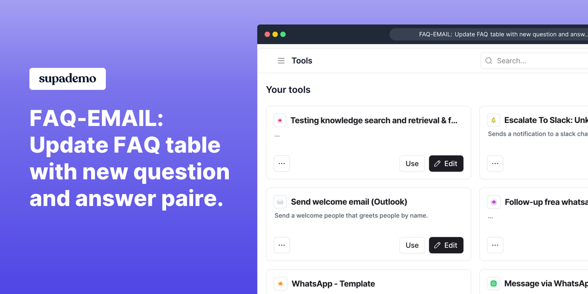 FAQ-EMAIL: Update FAQ table with new question and answer paire.