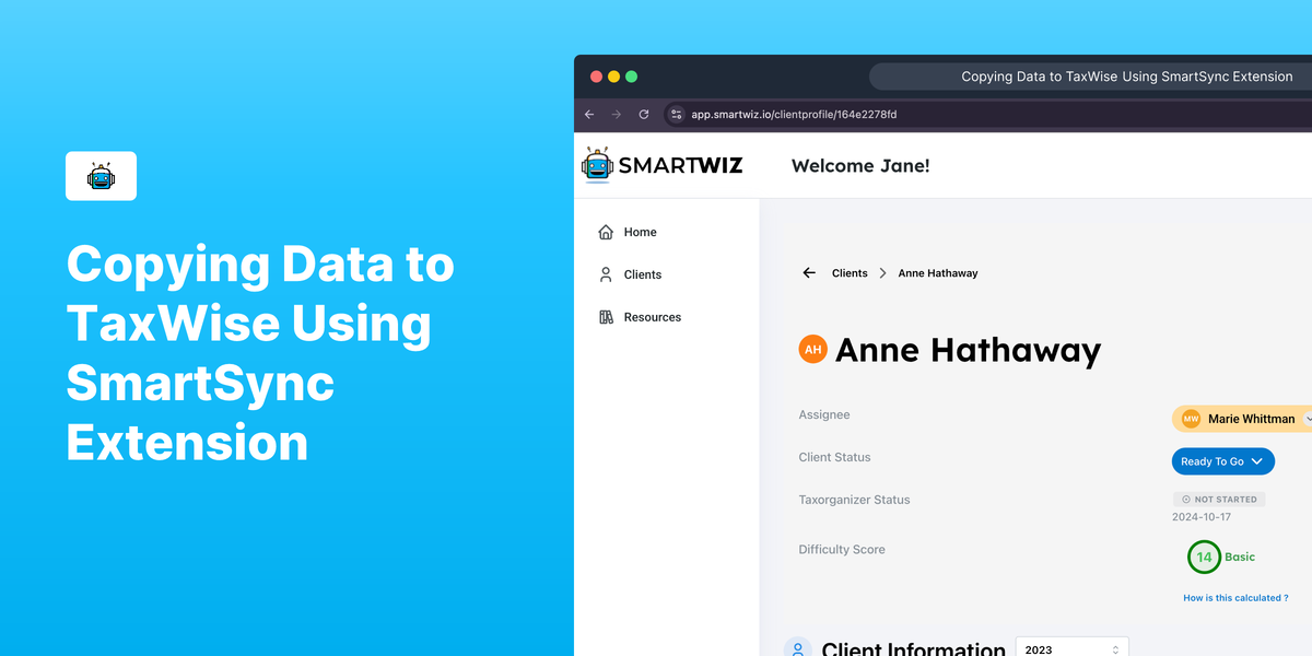 Copying Data to TaxWise Using SmartSync Extension