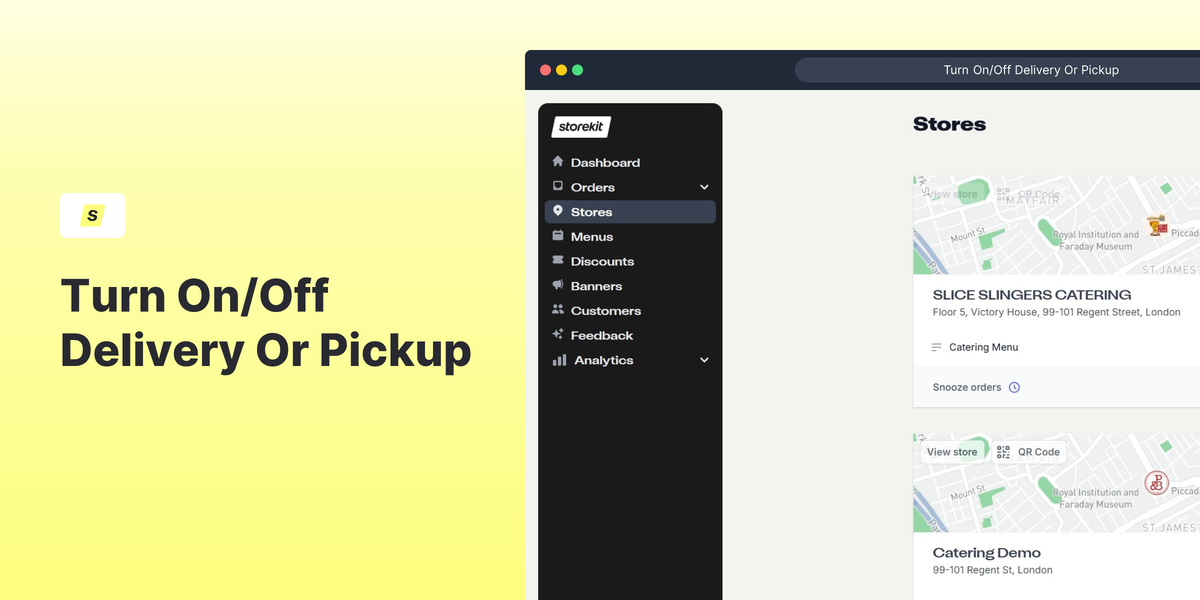 Turn On/Off Delivery Or Pickup