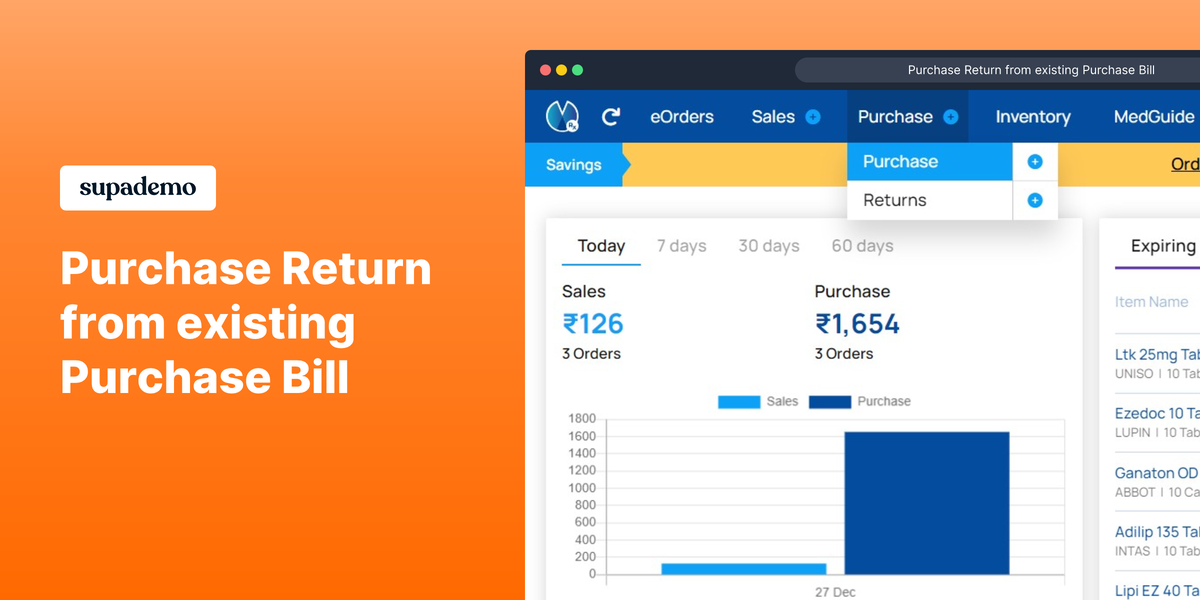 Purchase Return from existing Purchase Bill