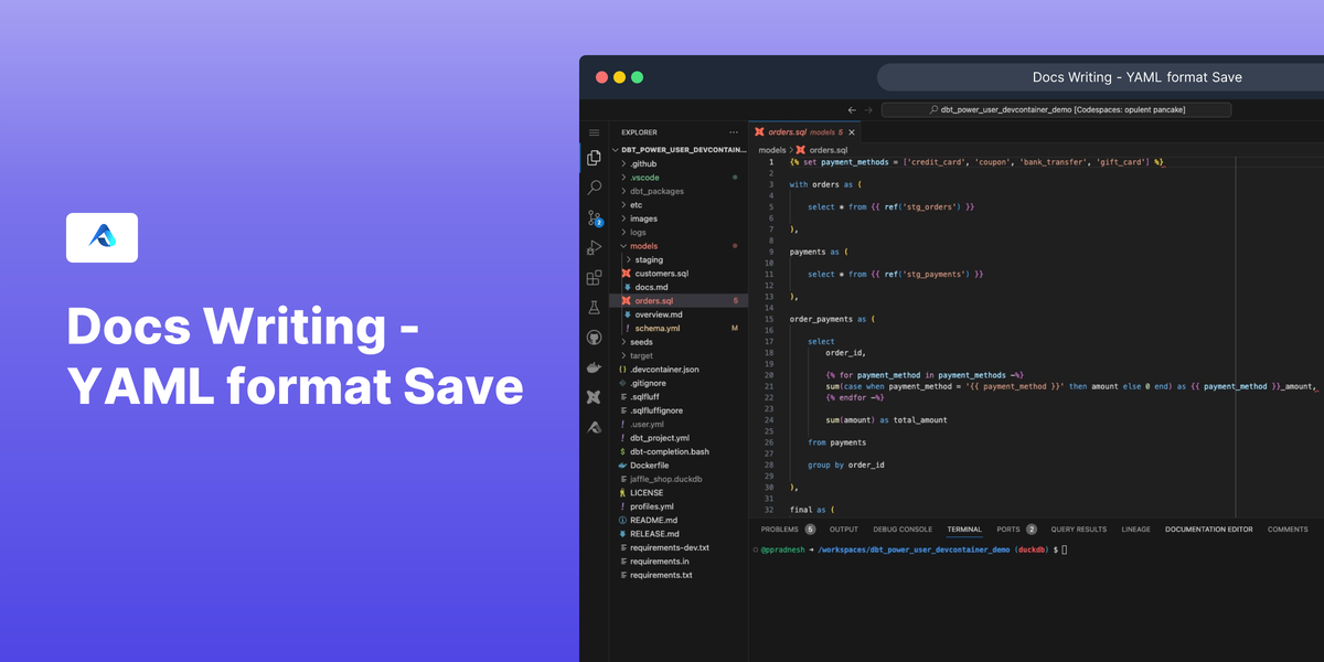 Docs Writing - YAML format Save
