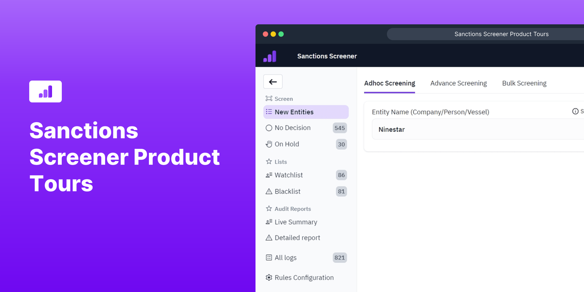 Sanctions Screener Product Tours
